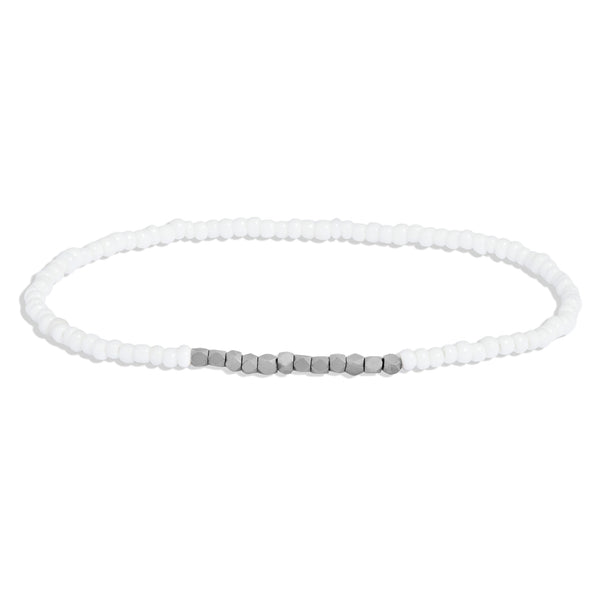 Women's White Beaded Bracelet with White Gold - Allison Bryan Jewellery